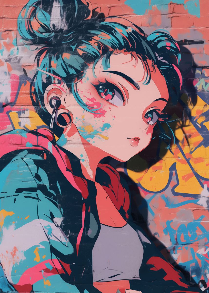 'Anime Girl Graffiti Art' Poster, picture, metal print, paint by ...