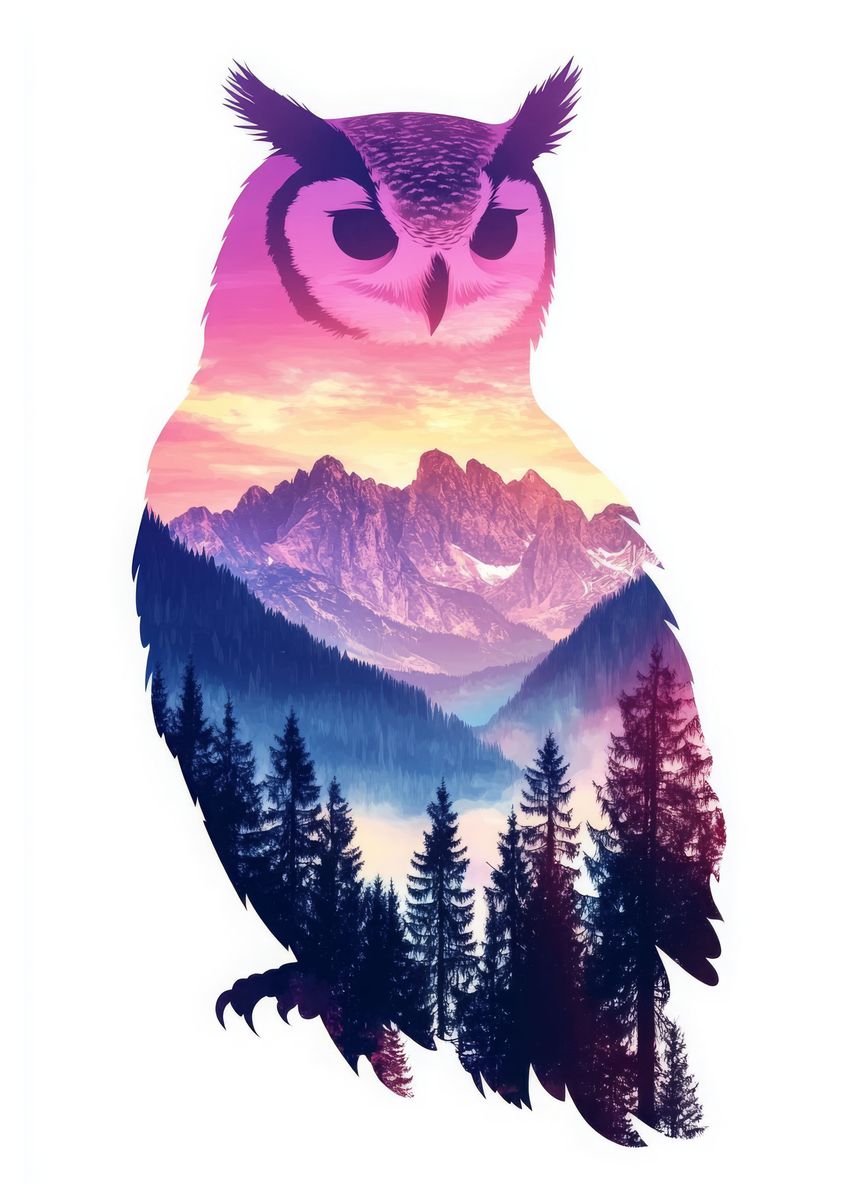 'Owl Mountain Landscape' Poster, picture, metal print, paint by Adam ...