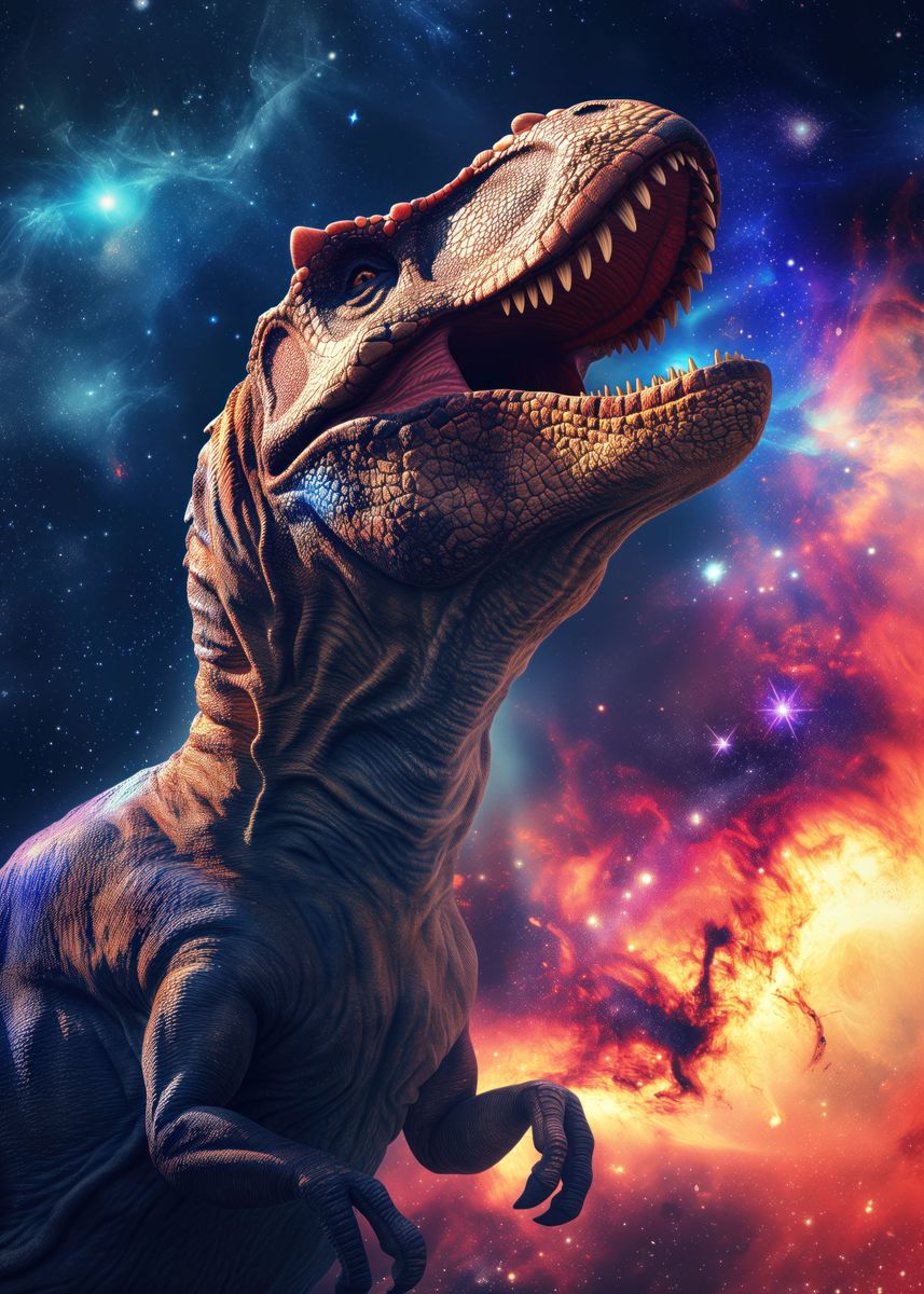'T-Rex in Space' Poster, picture, metal print, paint by Vitaliy ...
