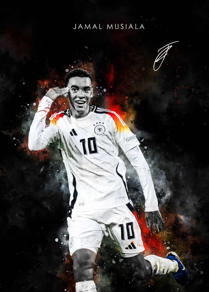 'Jamal Musiala Football Poster' Poster, picture, metal print, paint by ...