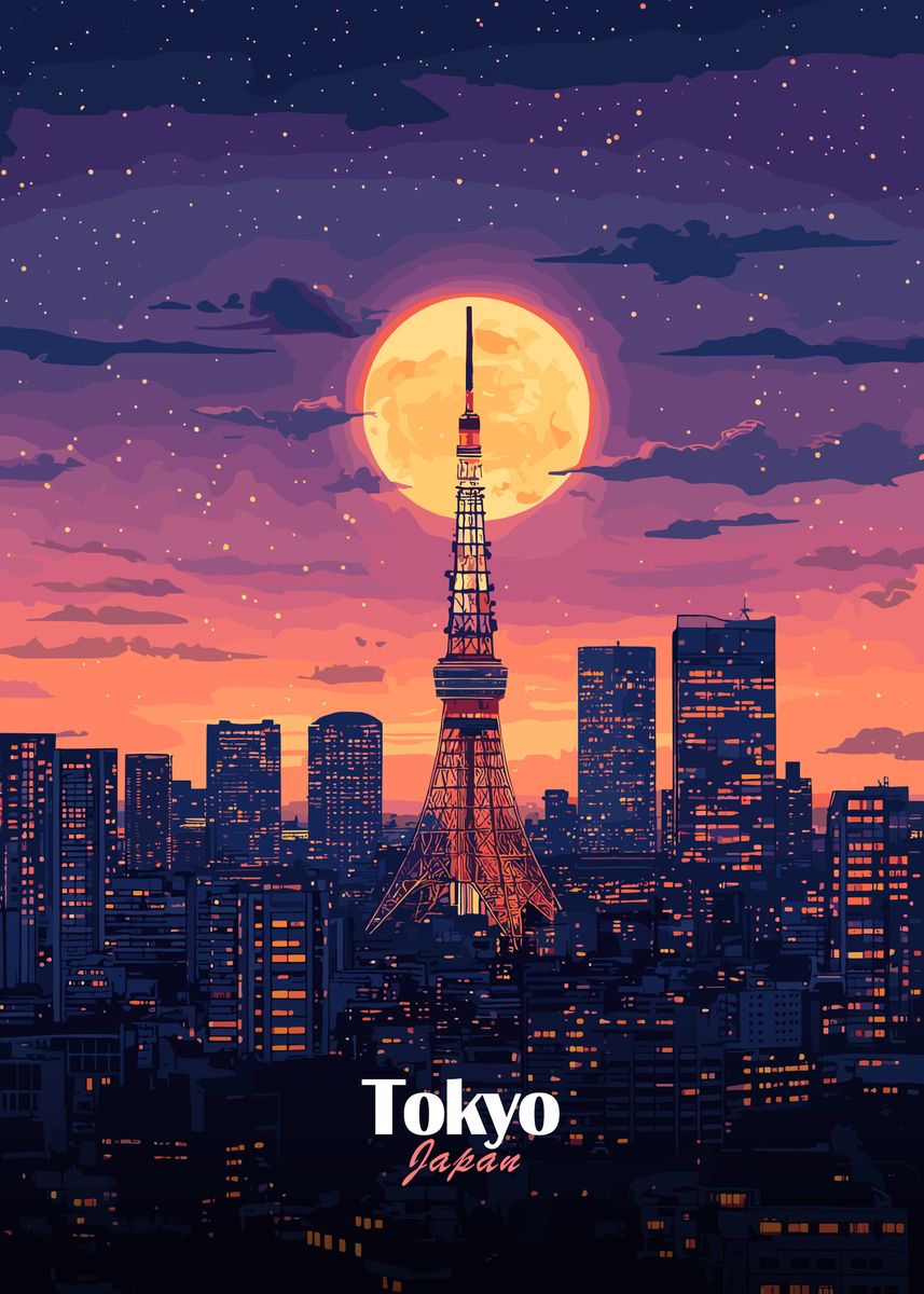 'Tokyo Skyline Night' Poster, picture, metal print, paint by Mason ...