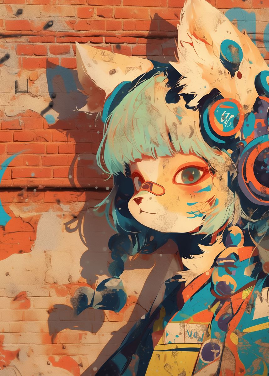 'Anime Fox Girl Graffiti' Poster, picture, metal print, paint by Akai ...
