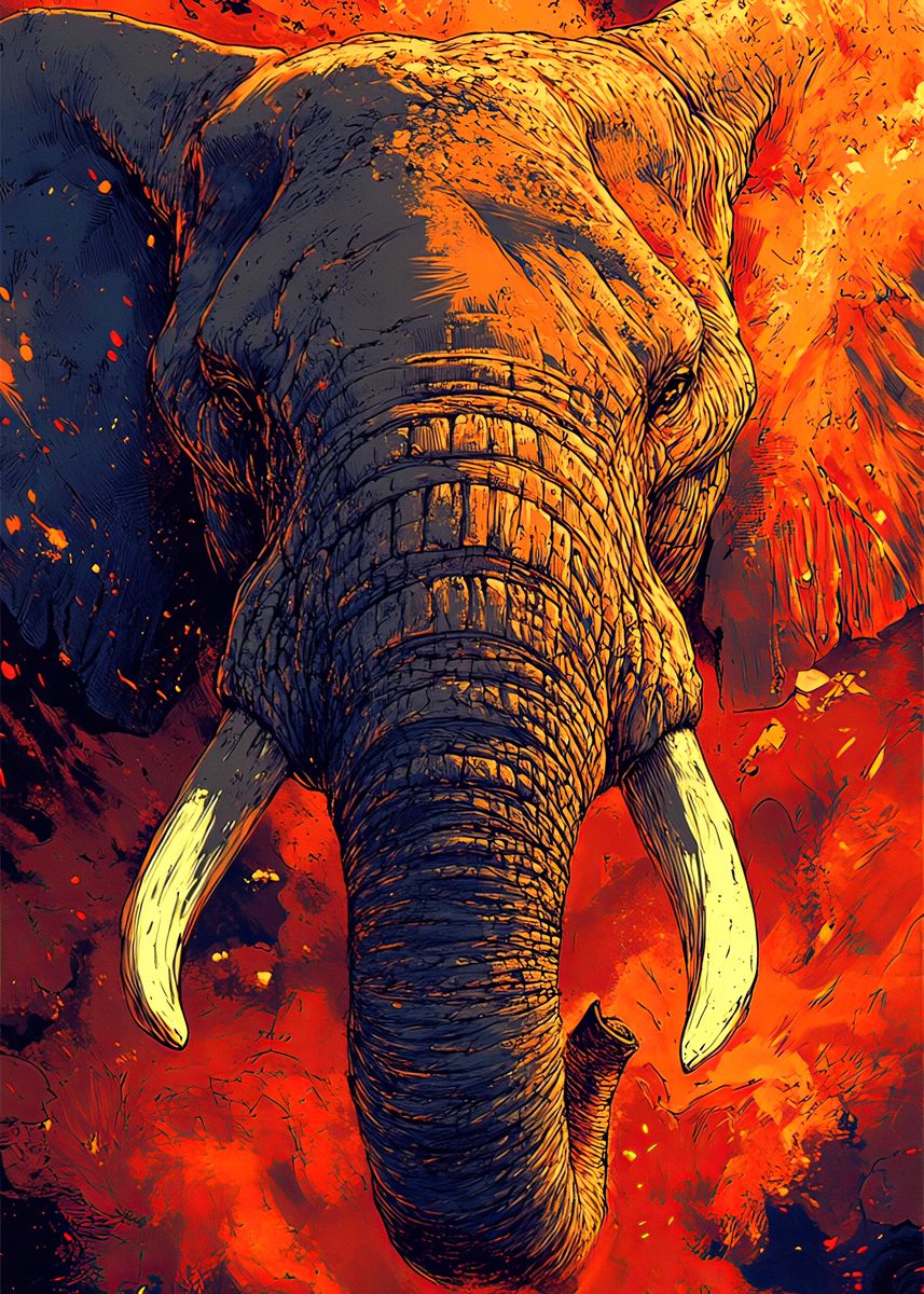 'Elephant in Flames' Poster, picture, metal print, paint by Susan Lane ...