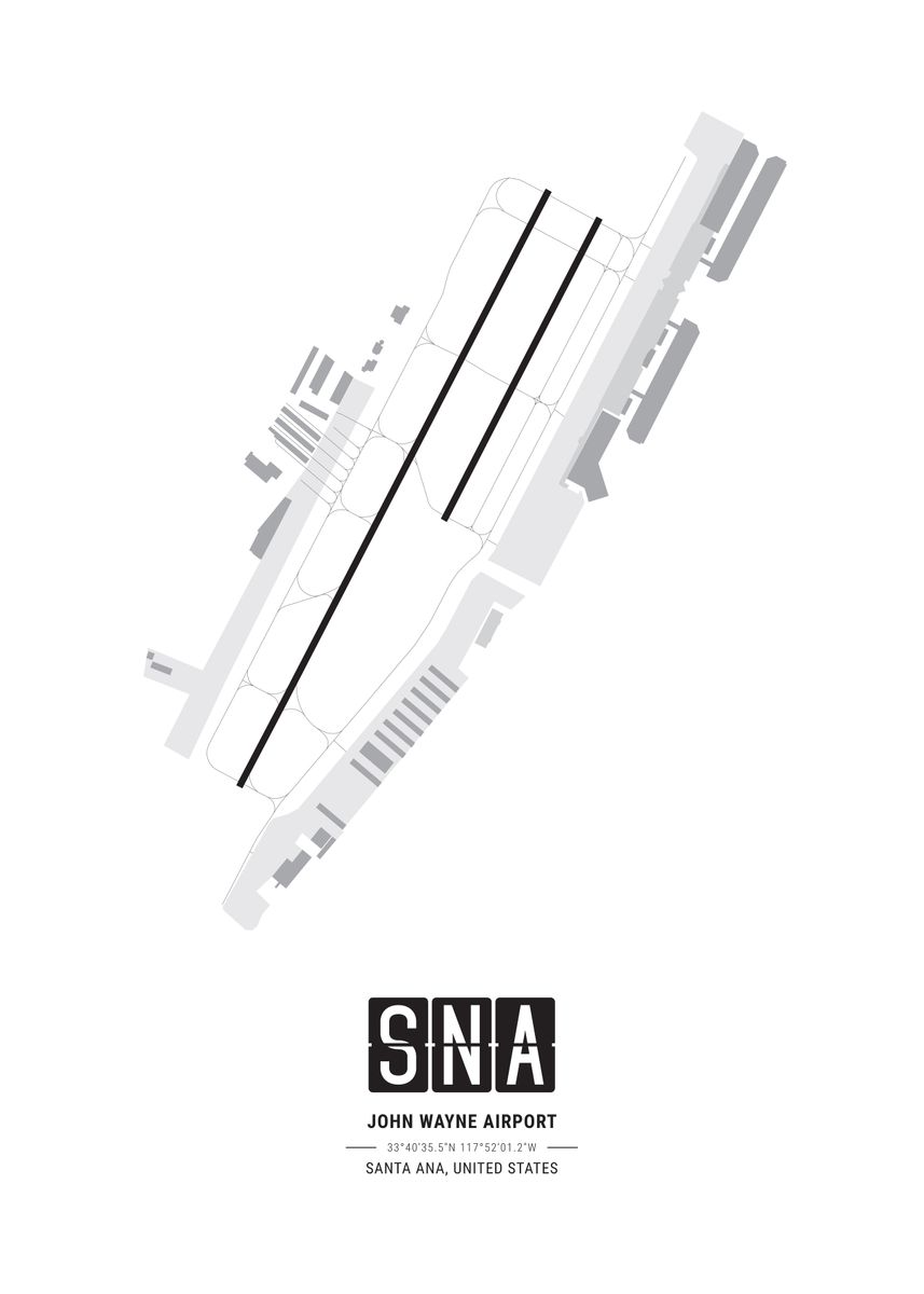 'John Wayne Airport Map' Poster, picture, metal print, paint by ...