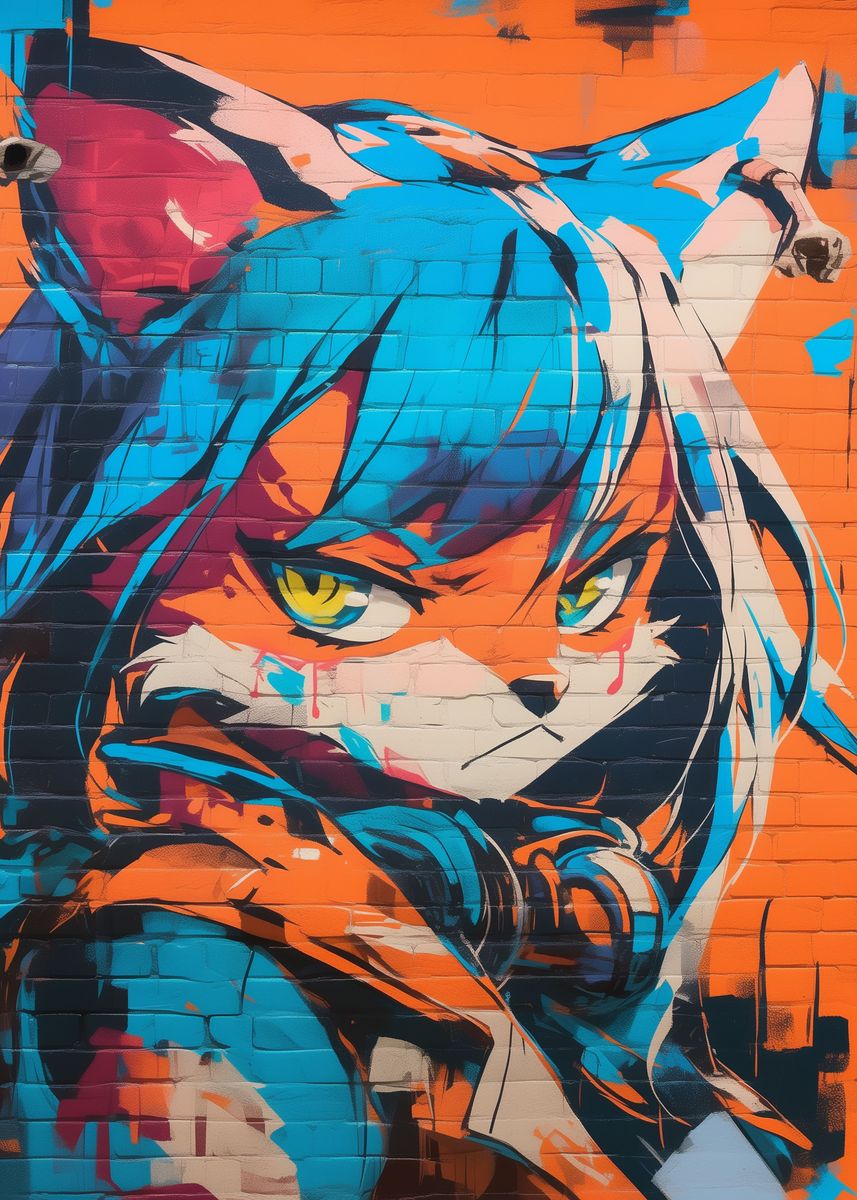 'Fox Girl Graffiti Art' Poster, picture, metal print, paint by Akai ...