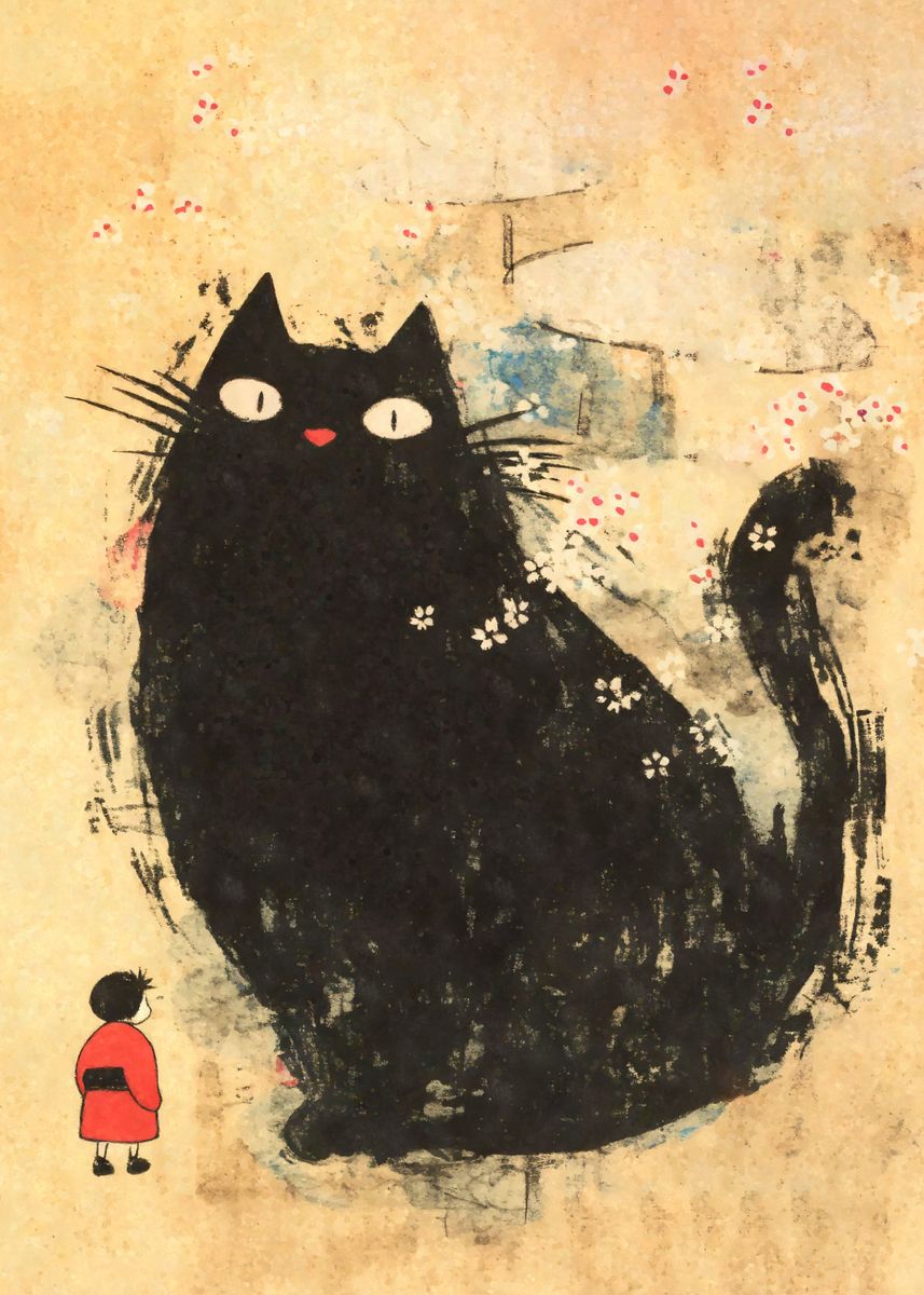 'Giant Neko Cat Yokai' Poster, picture, metal print, paint by Masaki ...