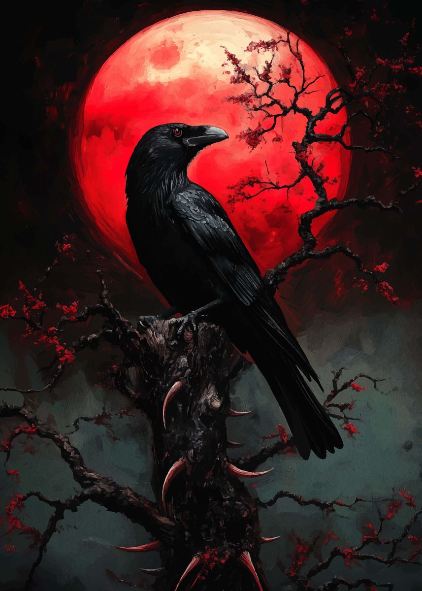 'Raven Under Blood Moon' Poster, picture, metal print, paint by Gabija ...