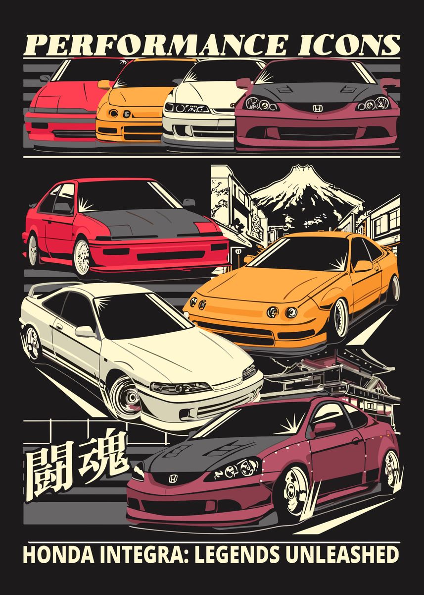'Honda Integra Performance Icons' Poster, picture, metal print, paint ...