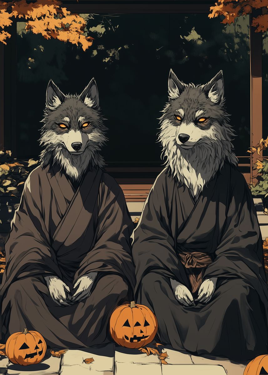 'Wolf Monks with Pumpkins' Poster, picture, metal print, paint by BS ...