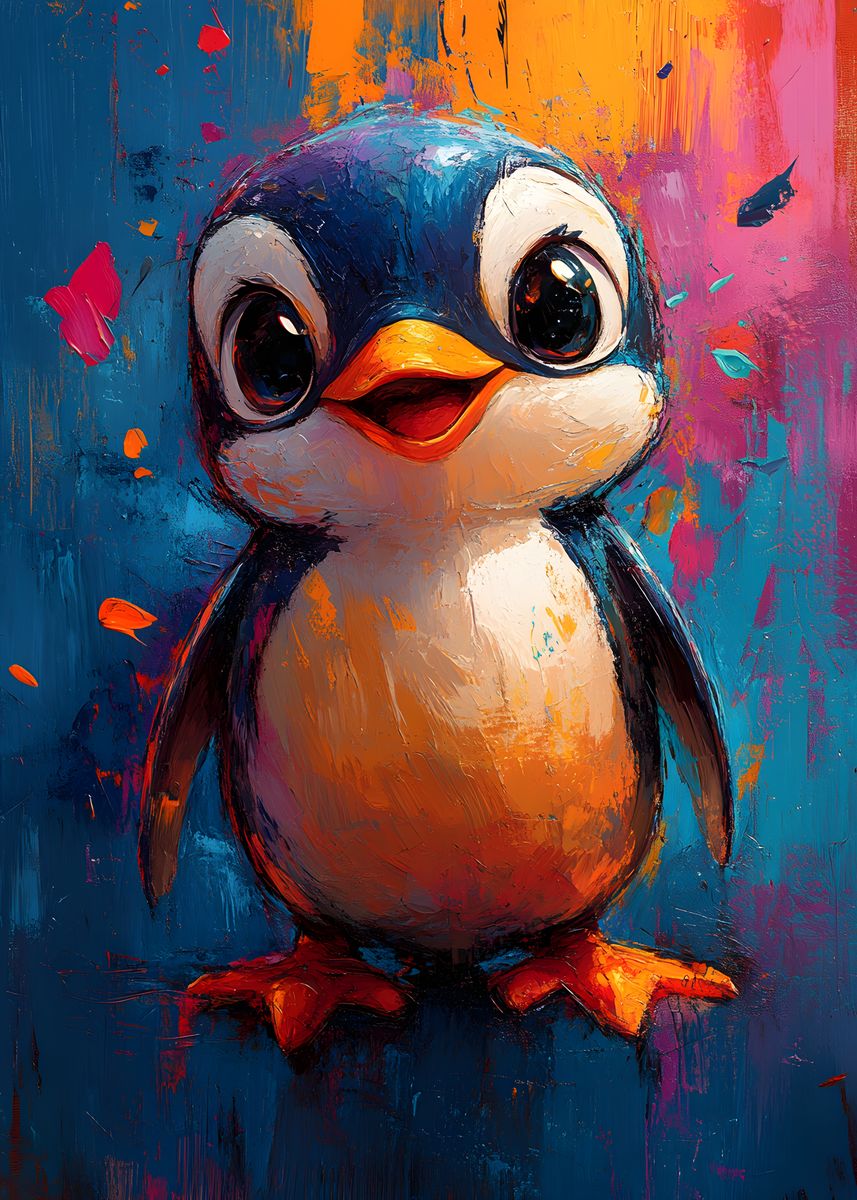 'Smiling Penguin Oil Painting' Poster, picture, metal print, paint by ...