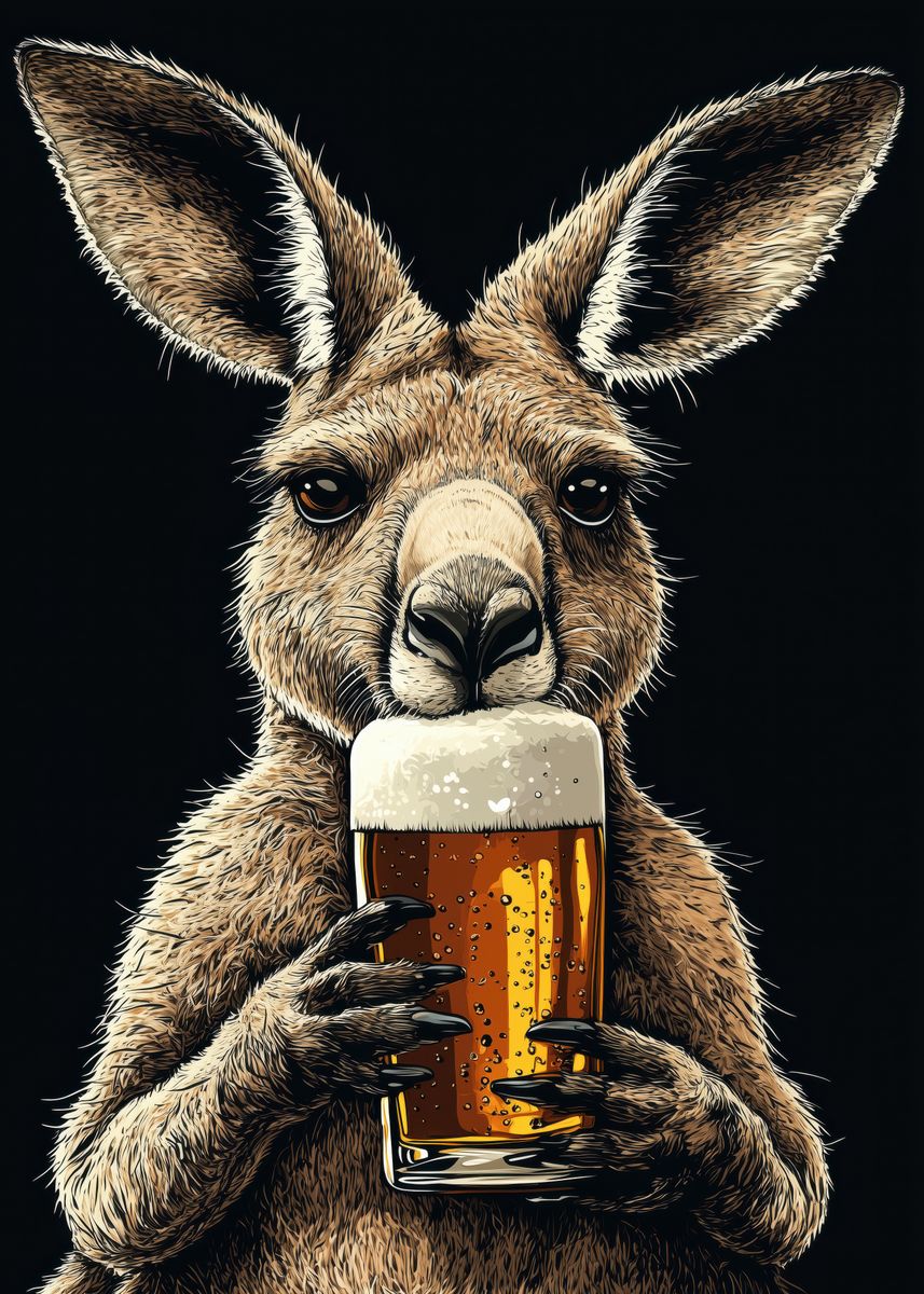 'Kangaroo with Beer' Poster, picture, metal print, paint by Design ...