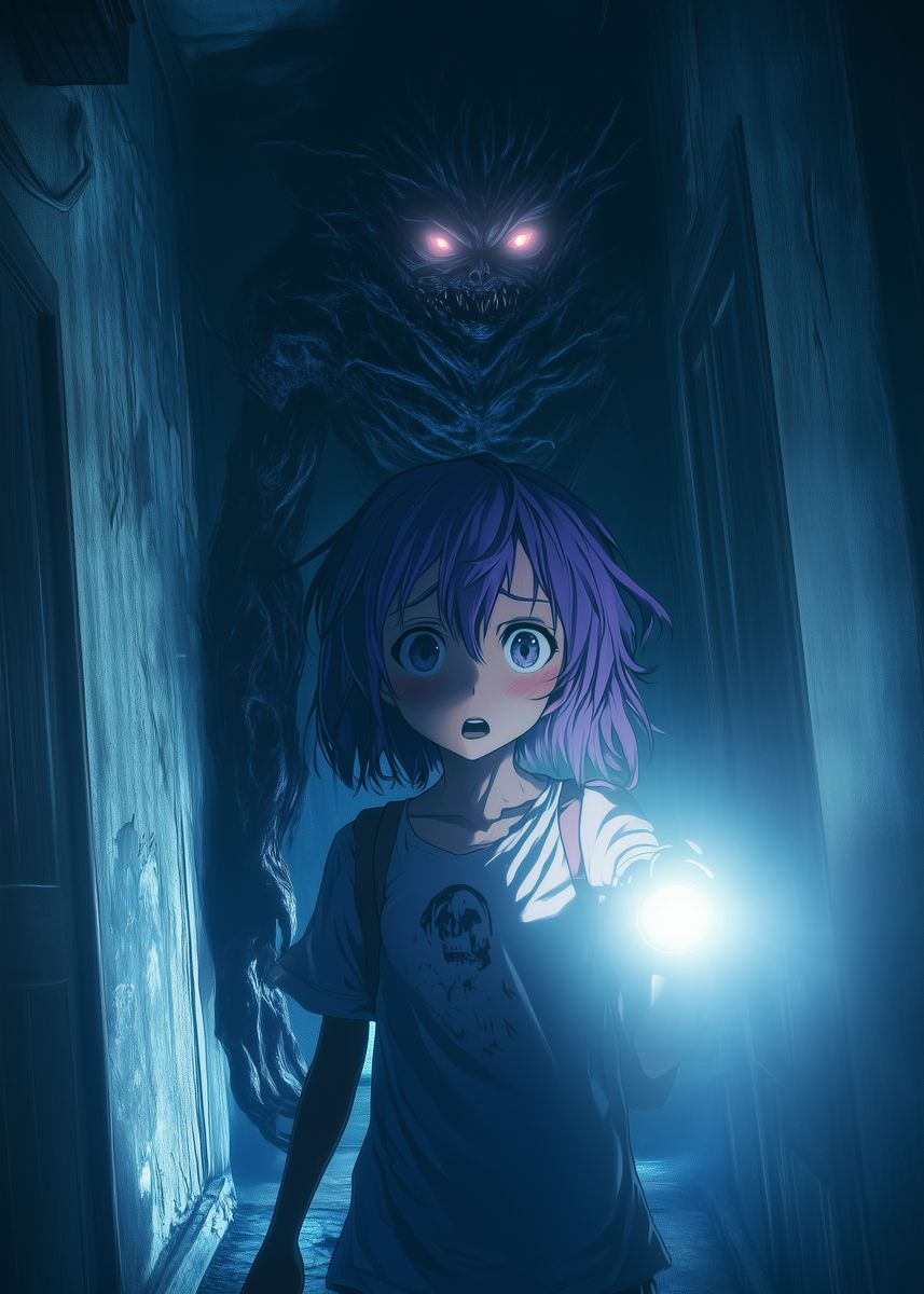 'Anime Horror Illustration In Home' Poster, picture, metal print, paint ...