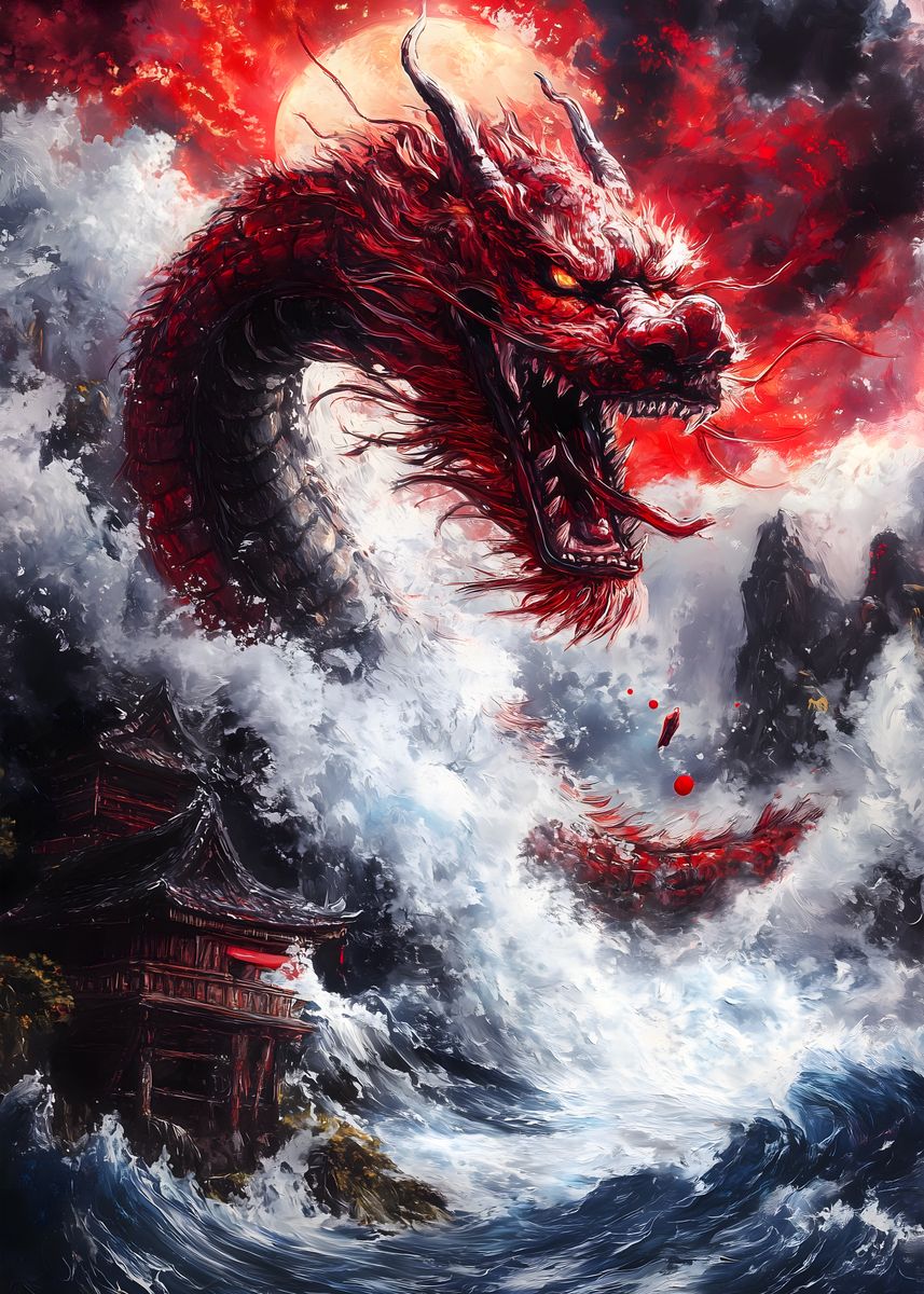 'Red Dragon Rising' Poster, picture, metal print, paint by ...