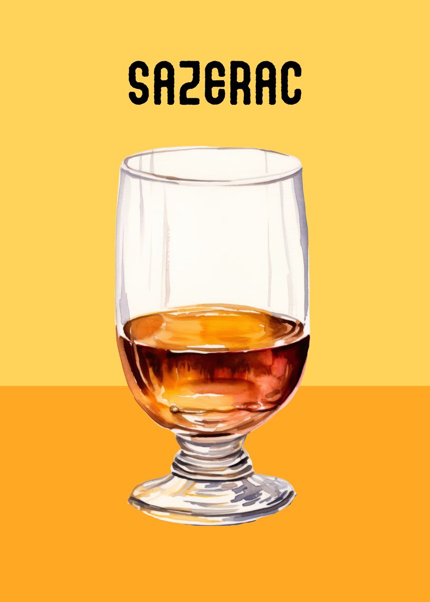 'Sazerac Cocktail Poster | Classic Bar Wall Art | Sazerac Cocktail ...