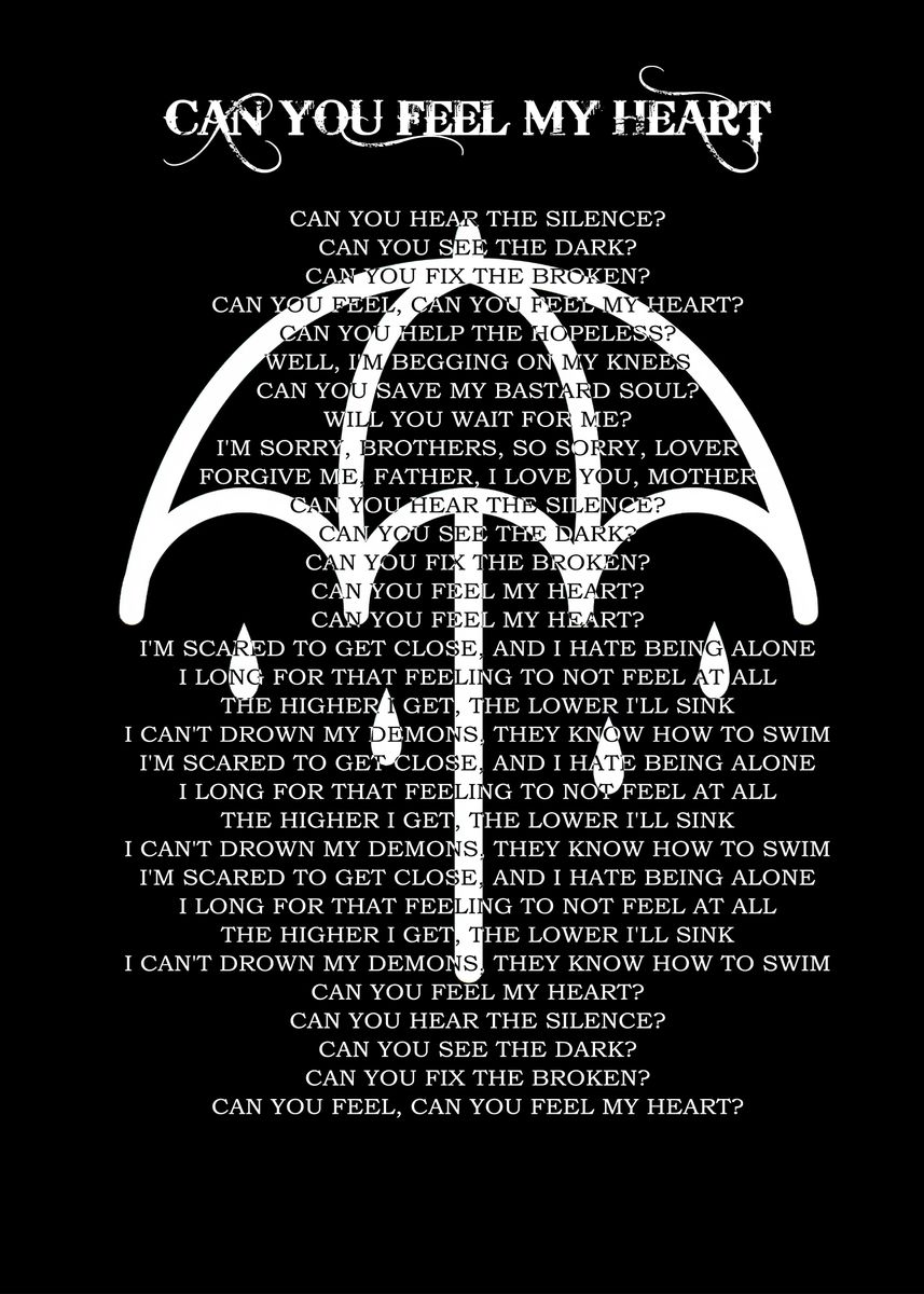 'Can You Feel My Heart Lyrics' Poster, picture, metal print, paint by ...