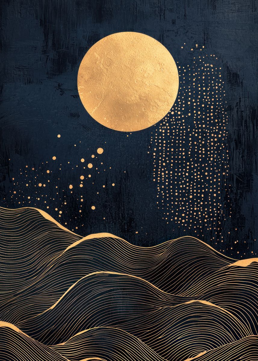 'Gold Moon & Mountains' Poster, picture, metal print, paint by Benjamin ...