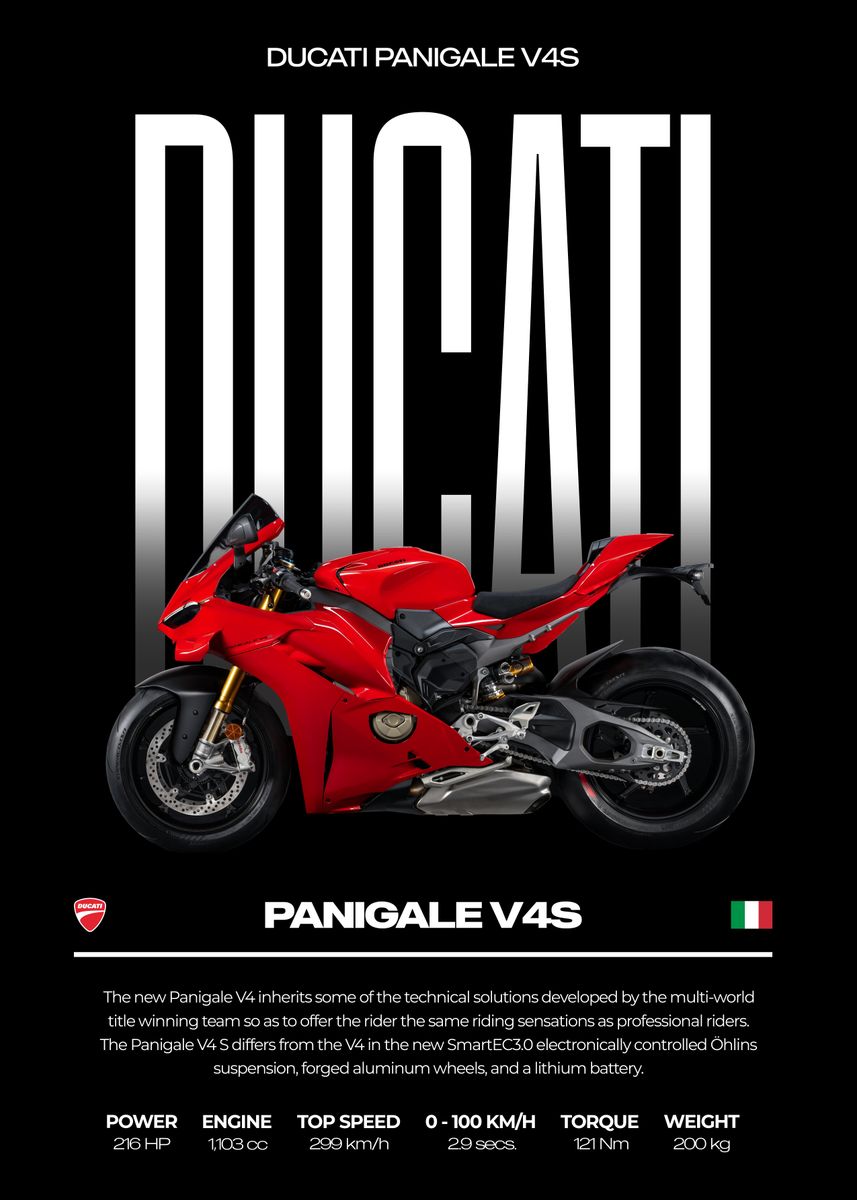 'Ducati Panigale V4S Motorcycle' Poster, picture, metal print, paint by ...