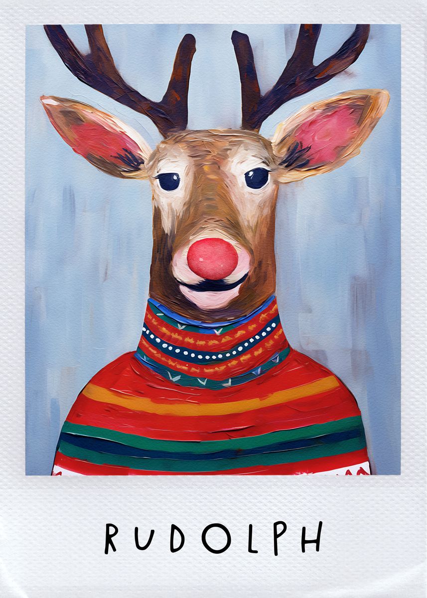 'Rudolph Reindeer Painting, Christmas Decor, Santa Decoration' Poster ...