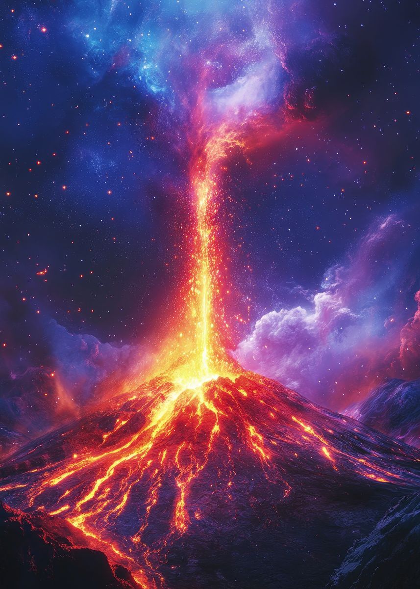 'Volcanic Eruption in Space' Poster, picture, metal print, paint by ...