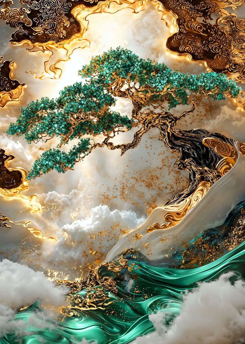 'Kintsugi Golden Bonsai Tree' Poster, picture, metal print, paint by ...