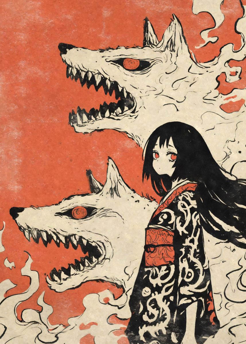 'Kimono Girl Wolf Yokai' Poster, picture, metal print, paint by Masaki ...