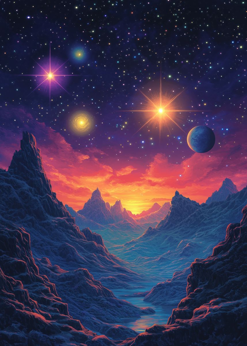 'Alien Planet Sunset' Poster, picture, metal print, paint by Rawbin ...