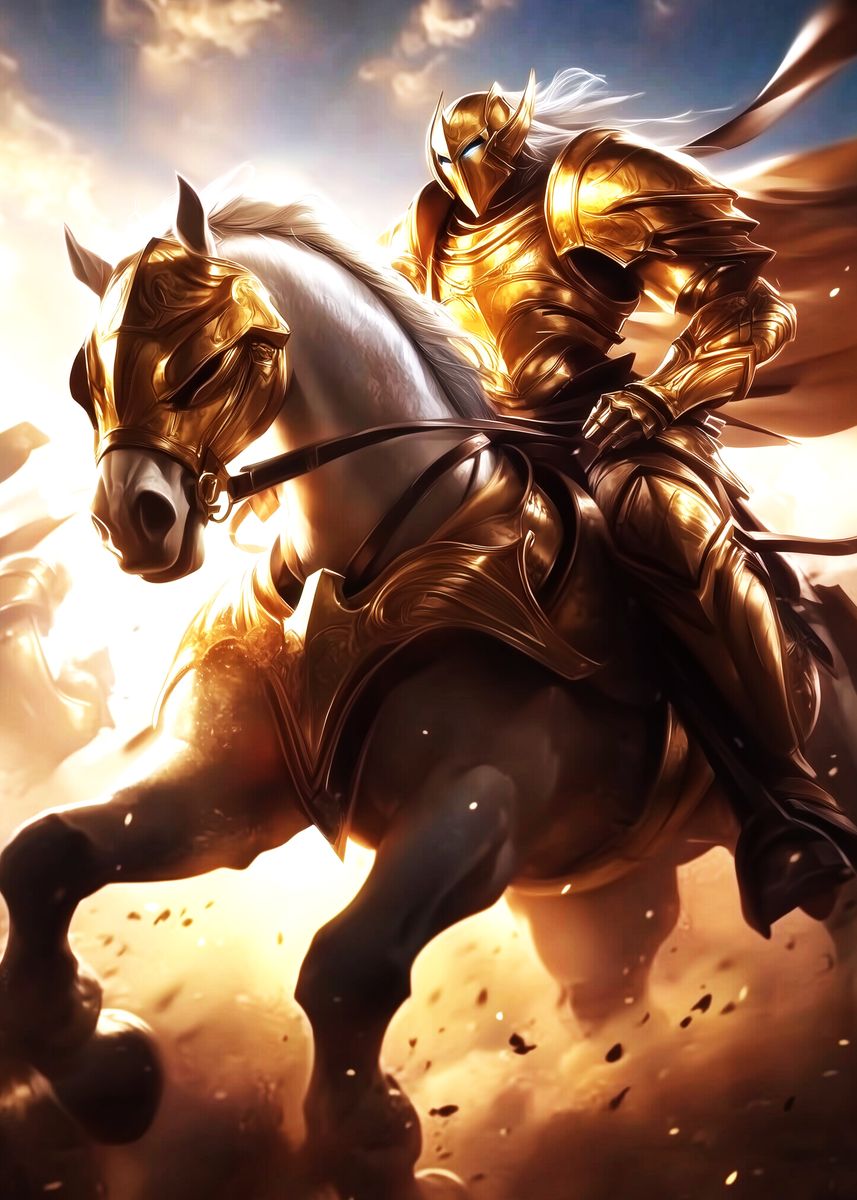 'Golden Paladin in The Battle' Poster, picture, metal print, paint by ZACKSTAR | Displate