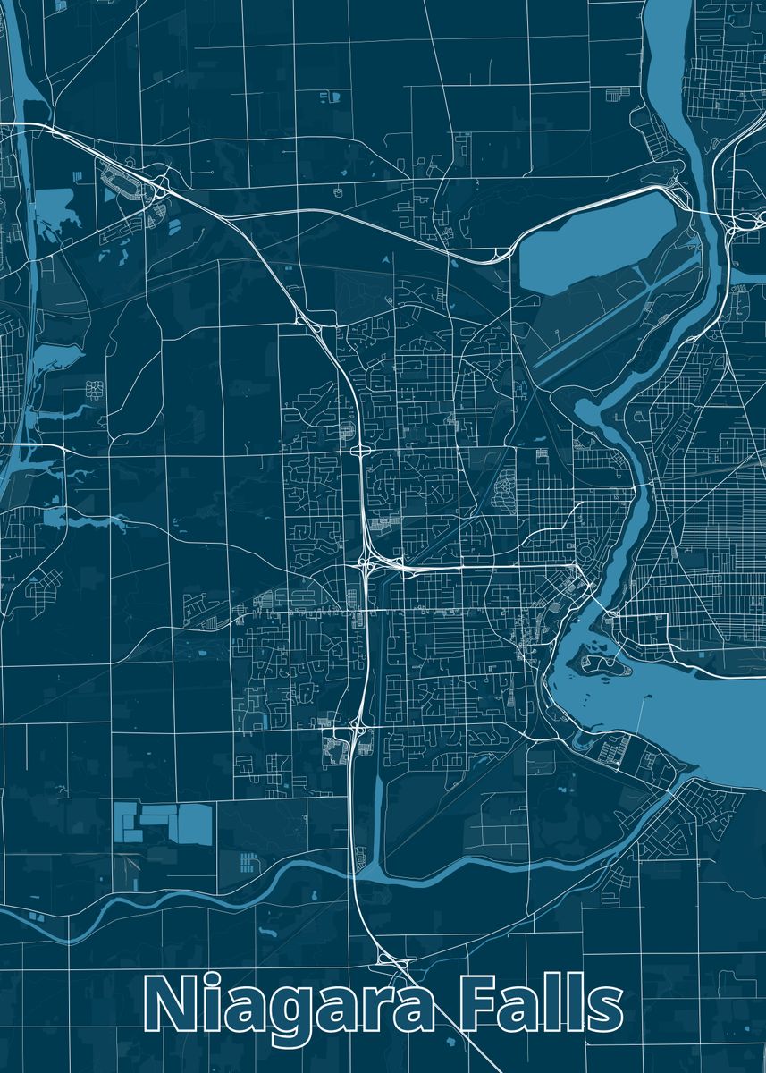 'Niagara Falls City Map' Poster, picture, metal print, paint by Sam Kal ...