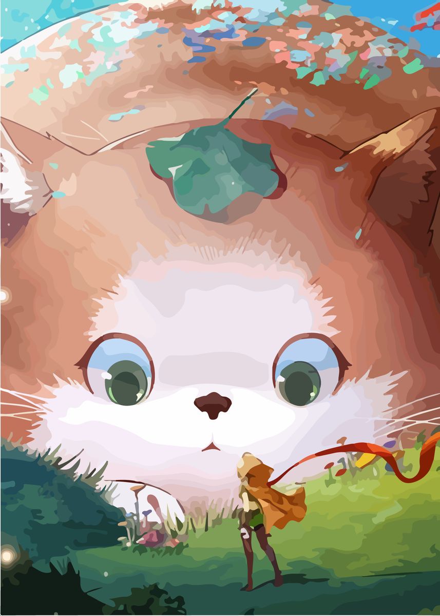 'Friendly Cat and Girl' Poster, picture, metal print, paint by Pro KORA | Displate