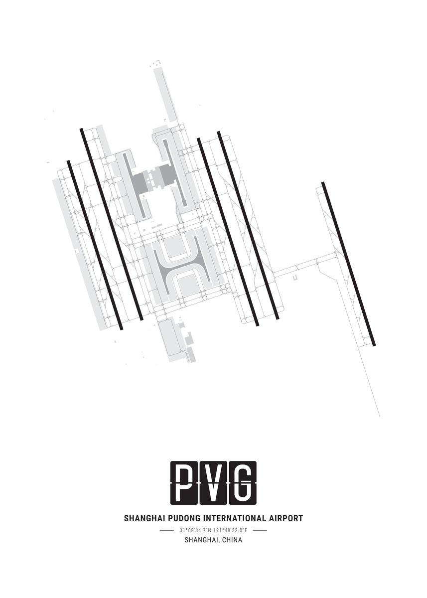 'Shanghai Pudong Airport Layout' Poster, picture, metal print, paint by ...