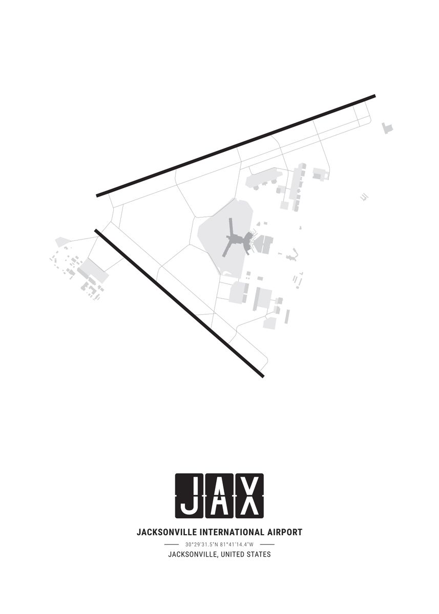 'Jacksonville Airport Map' Poster, picture, metal print, paint by ...