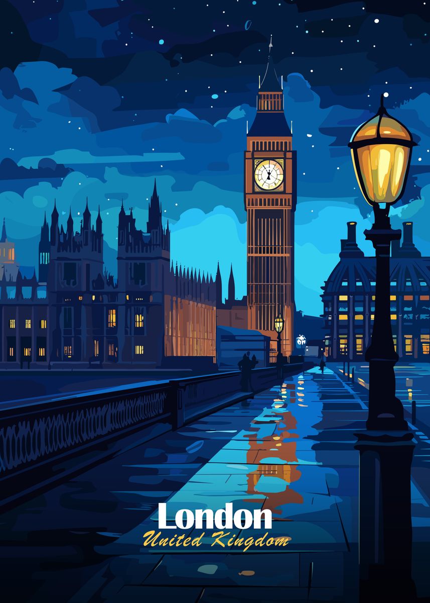 'London Night View' Poster, picture, metal print, paint by Mason Clark ...