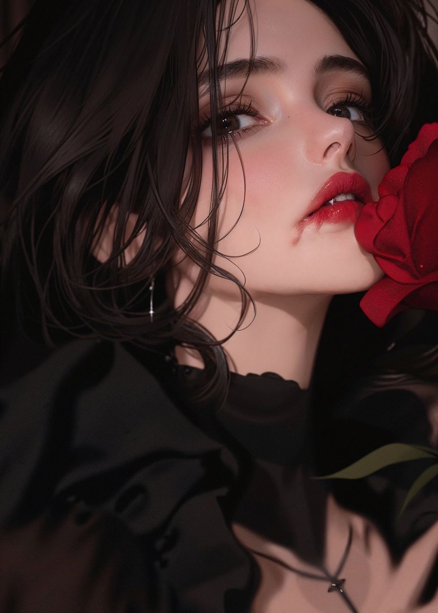 'Anime Girl with Rose' Poster, picture, metal print, paint by shakes ...