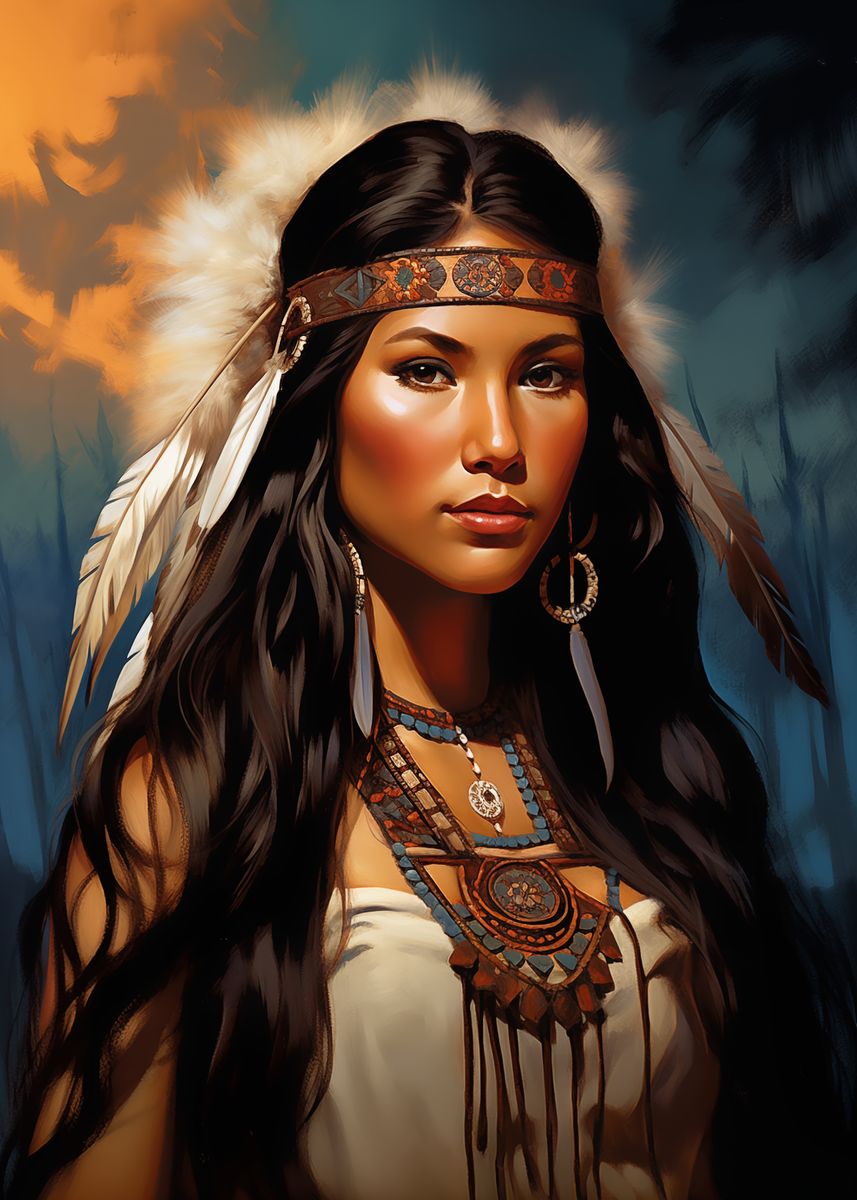 'Native American Woman Portrait' Poster, picture, metal print, paint by ...