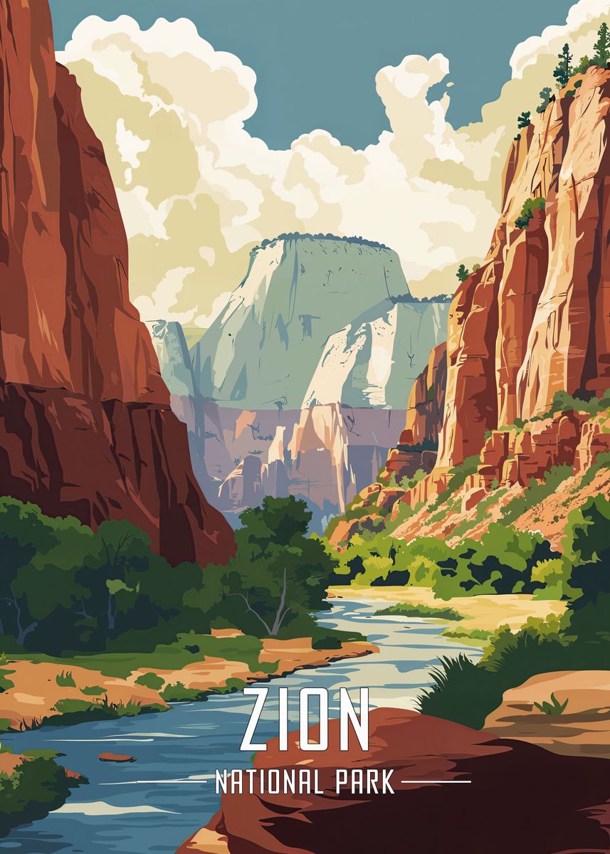 'Zion National Park Poster' Poster, picture, metal print, paint by ...