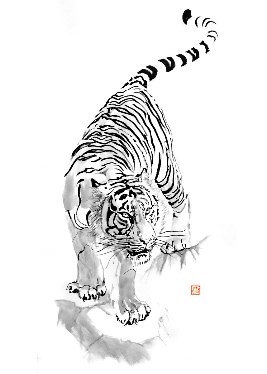 'White Tiger Ink Painting' Poster, picture, metal print, paint by ...