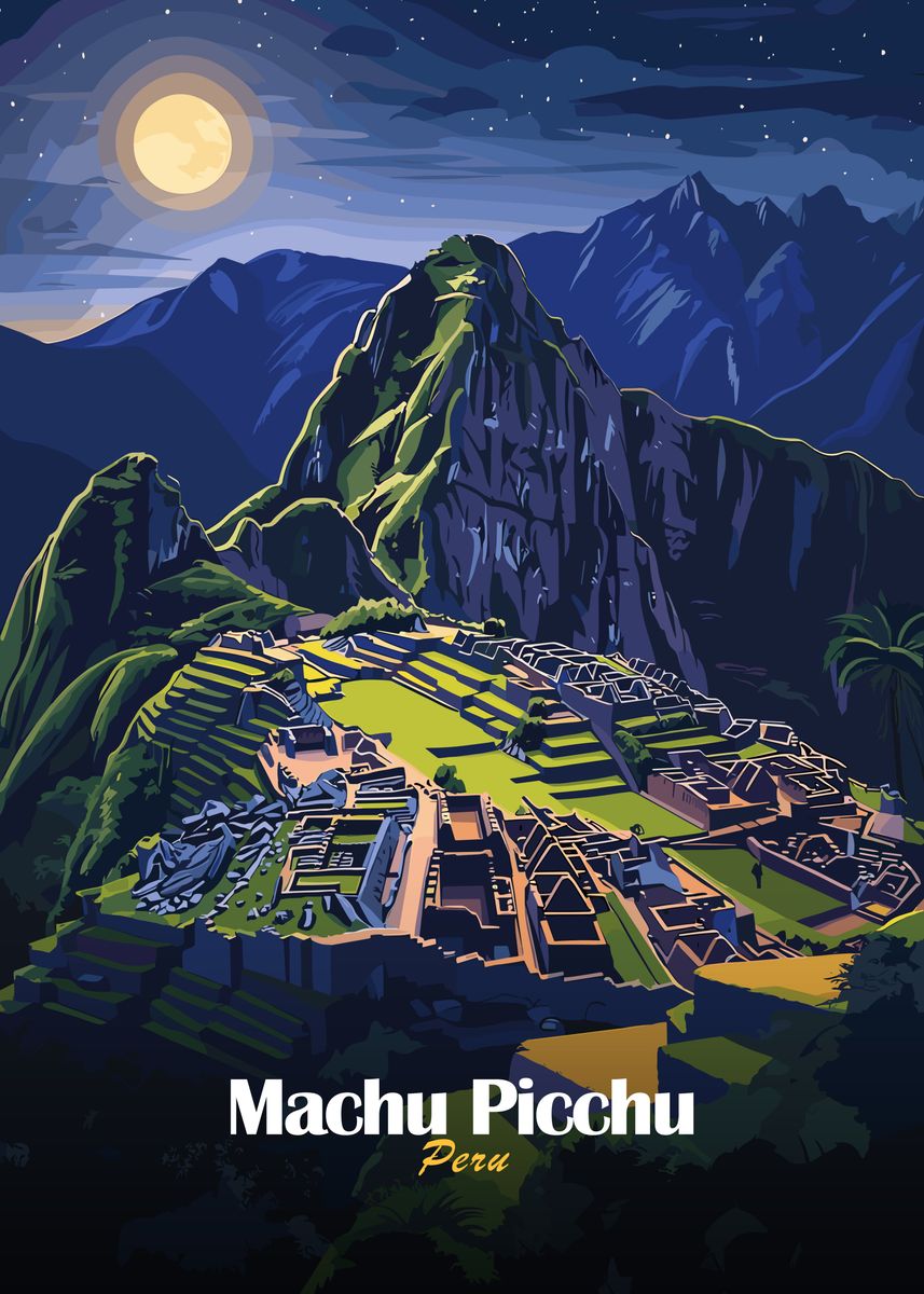 'Machu Picchu Night View' Poster, picture, metal print, paint by Mason ...