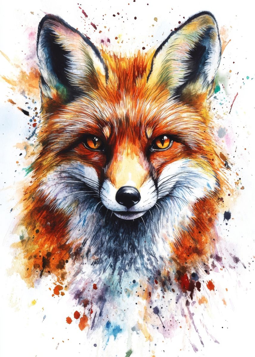 'Watercolor Fox Portrait' Poster, picture, metal print, paint by ...