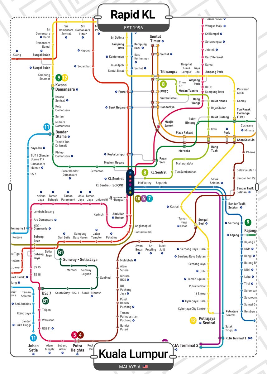 'Kuala Lumpur Rapid KL Map' Poster, picture, metal print, paint by ...
