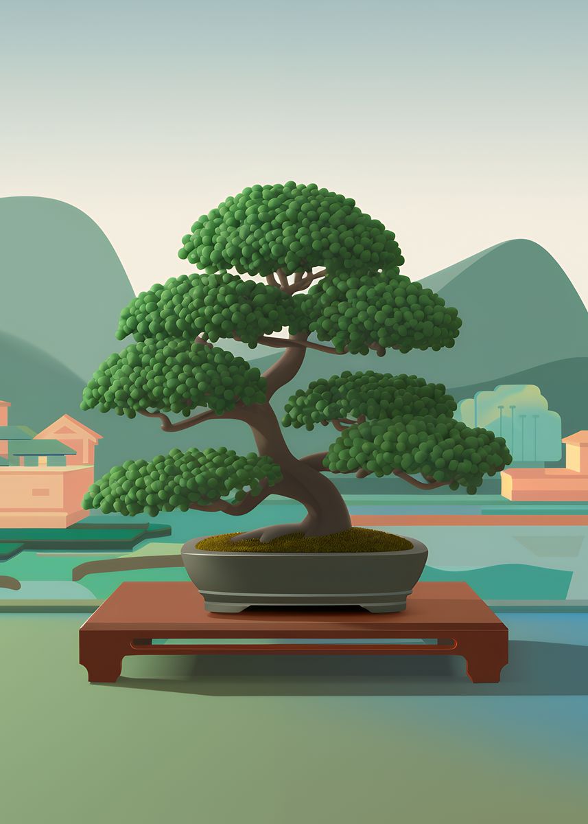 'Bonsai Tree Illustration' Poster, picture, metal print, paint by ...