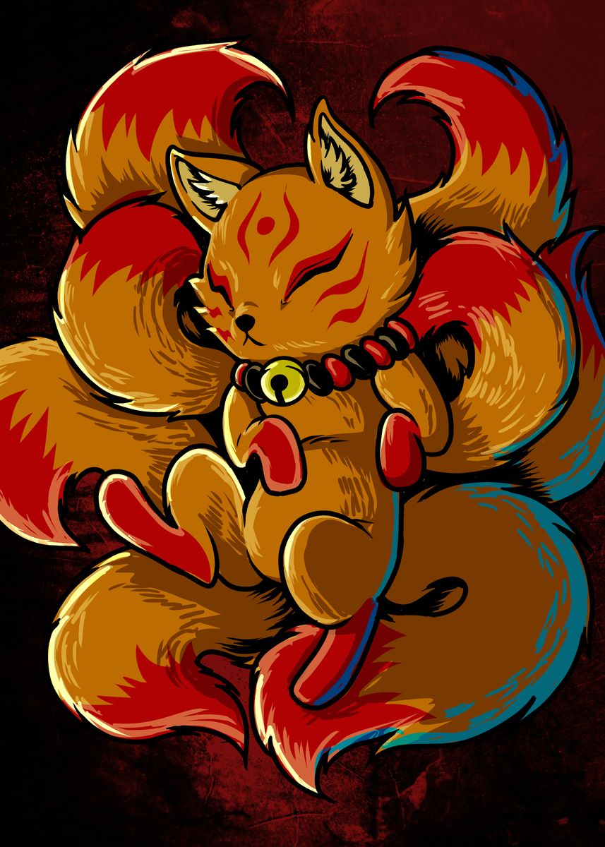 'Nine-Tailed Fox Kitsune' Poster, picture, metal print, paint by ...