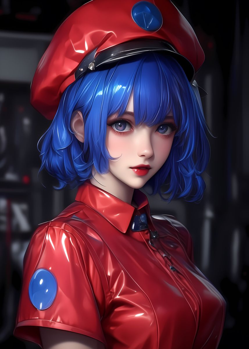 'Anime Girl in Red Uniform Waifu' Poster, picture, metal print, paint ...