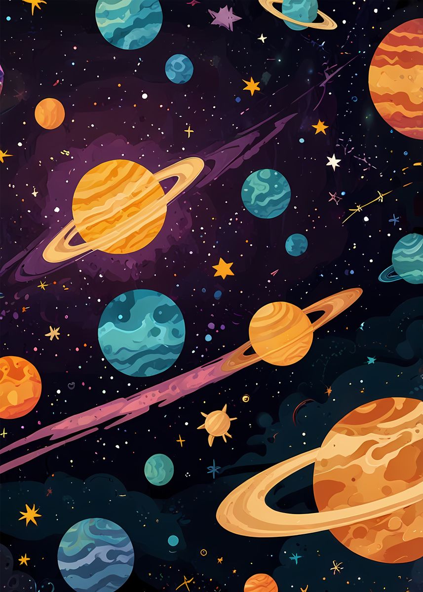 'Space Planets Illustration' Poster, picture, metal print, paint by ...