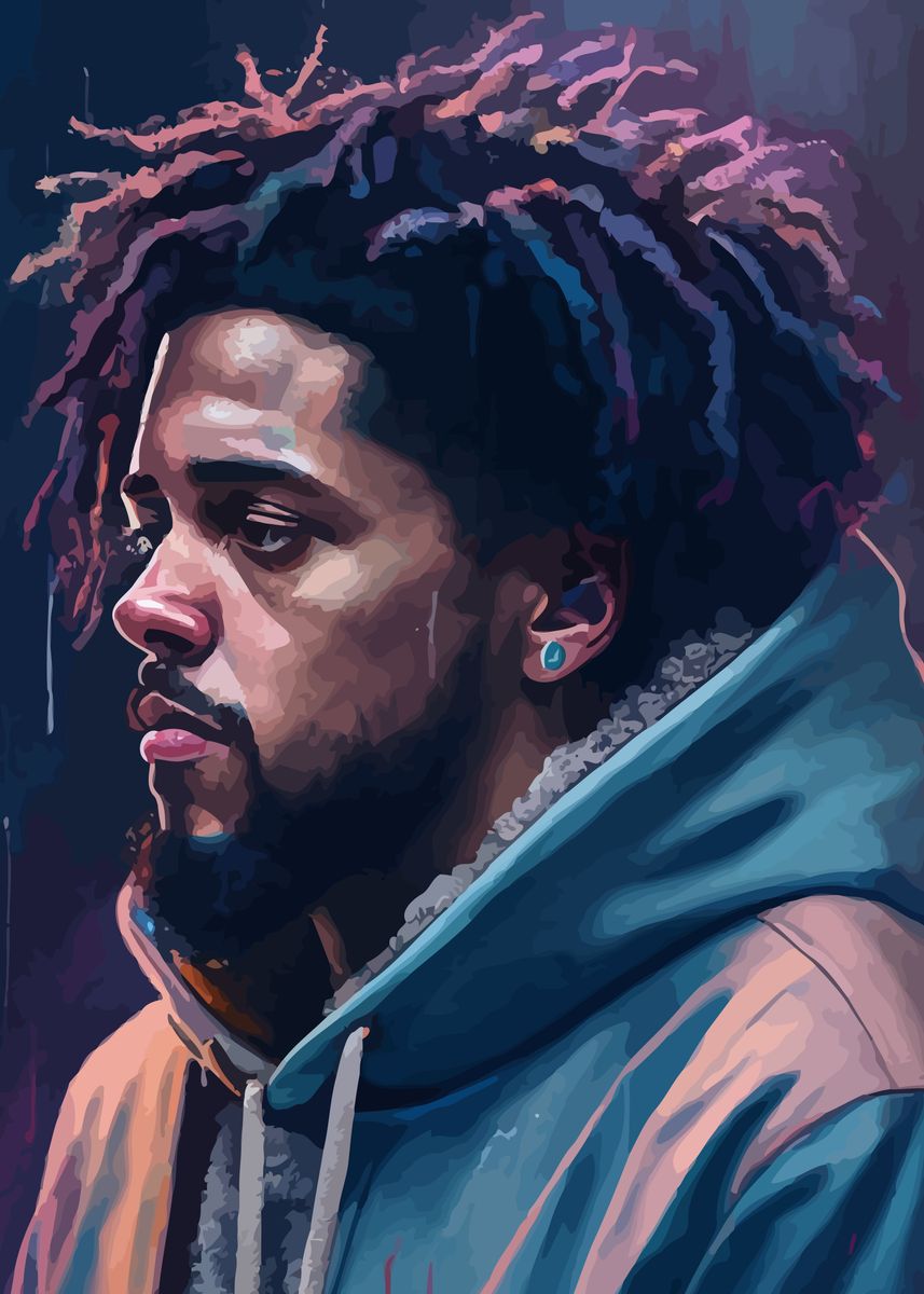 'J. Cole Portrait' Poster, picture, metal print, paint by Toko Pojok ...