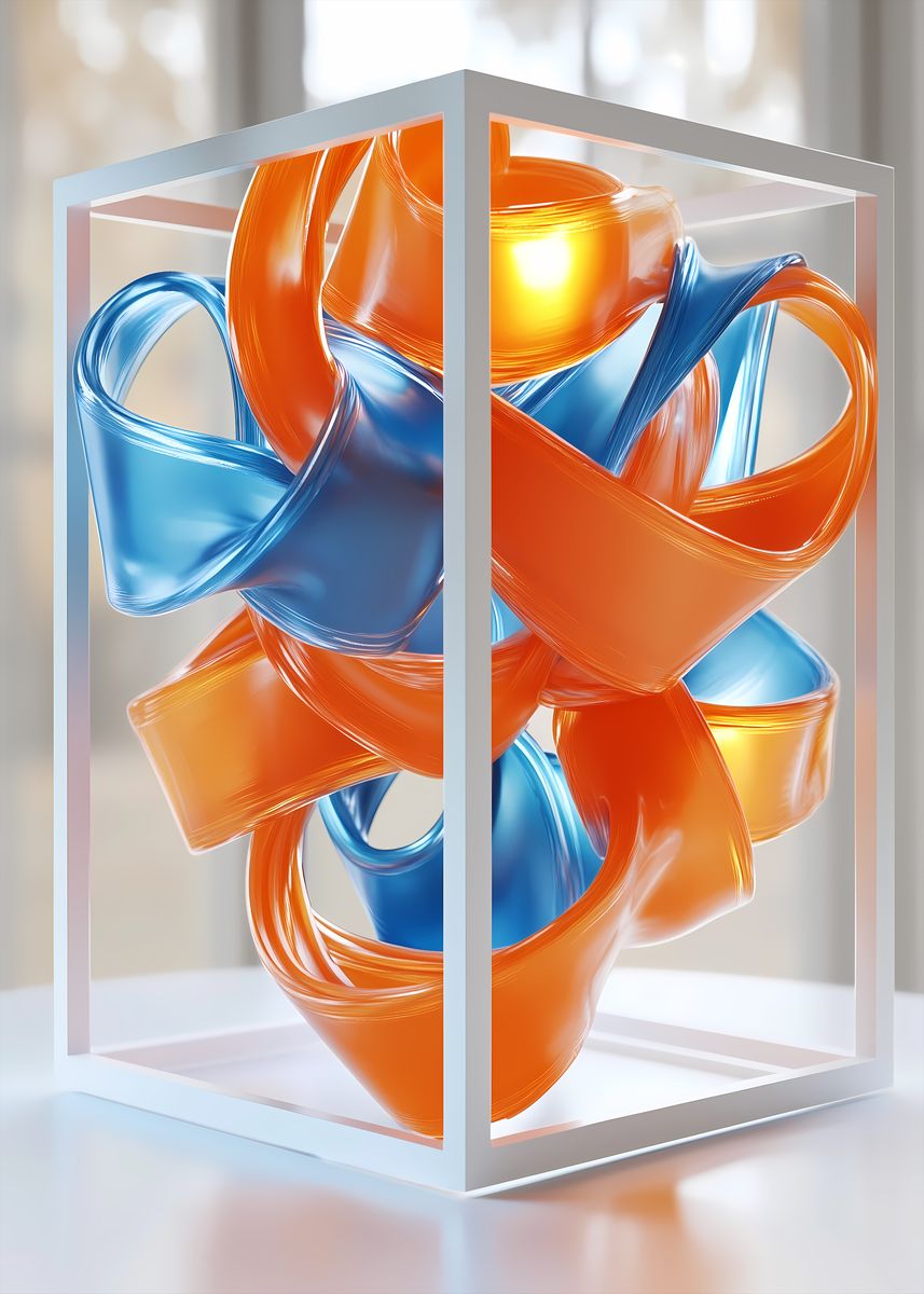 'Abstract Orange and Blue Ribbons' Poster, picture, metal print, paint ...