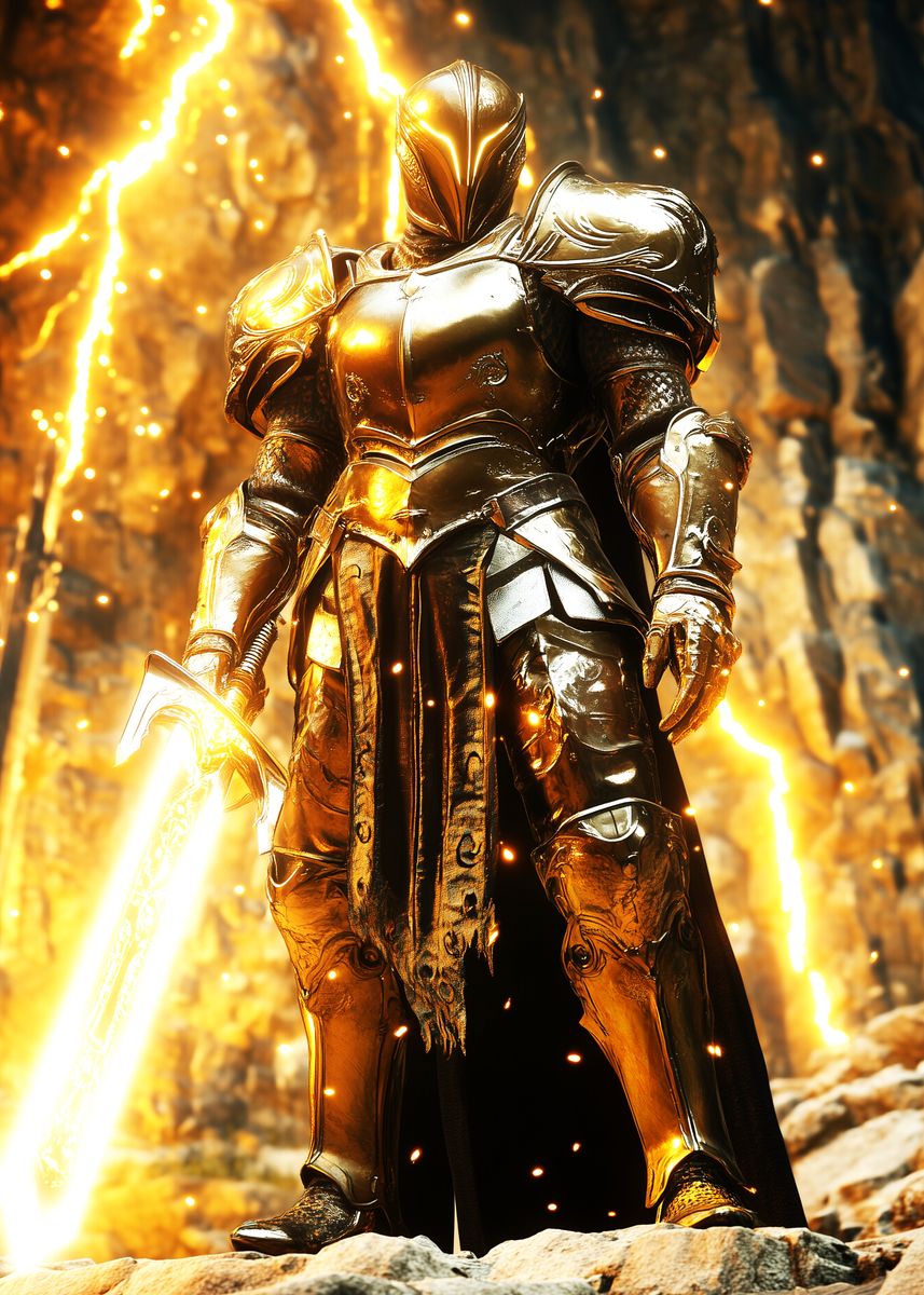 'Golden Knight' Poster, picture, metal print, paint by LOCKET | Displate