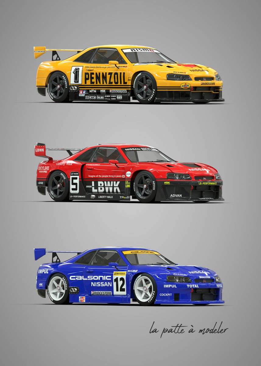 'Nissan Skyline GT-R Race Cars' Poster, picture, metal print, paint by ...