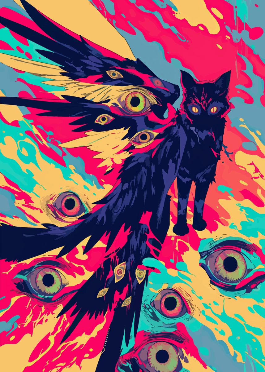 'Creepy Weirdcore Cat Angel with Multiple Eyes' Poster, picture, metal ...