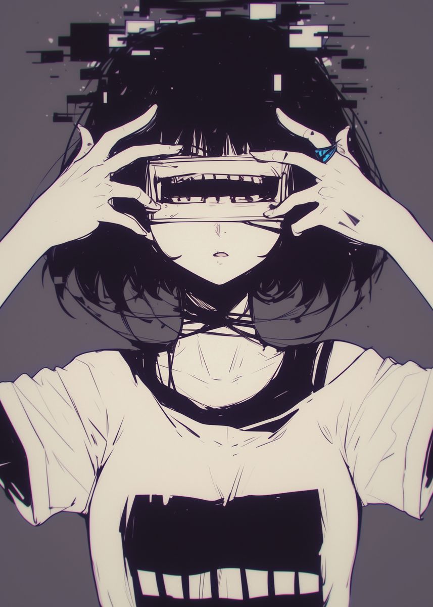 'Anime Girl with Glitch Effect' Poster, picture, metal print, paint by ...