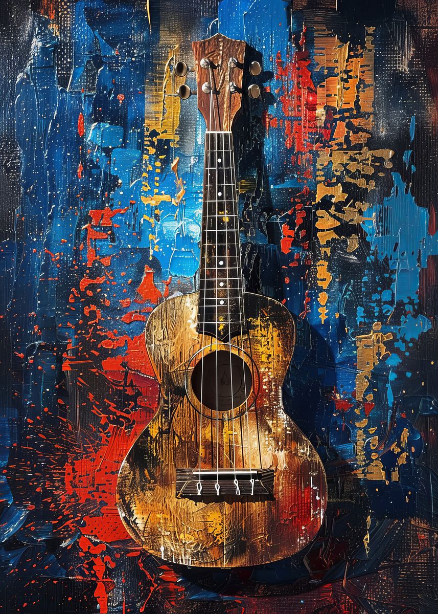 'Ukulele on Abstract Background' Poster, picture, metal print, paint by ...